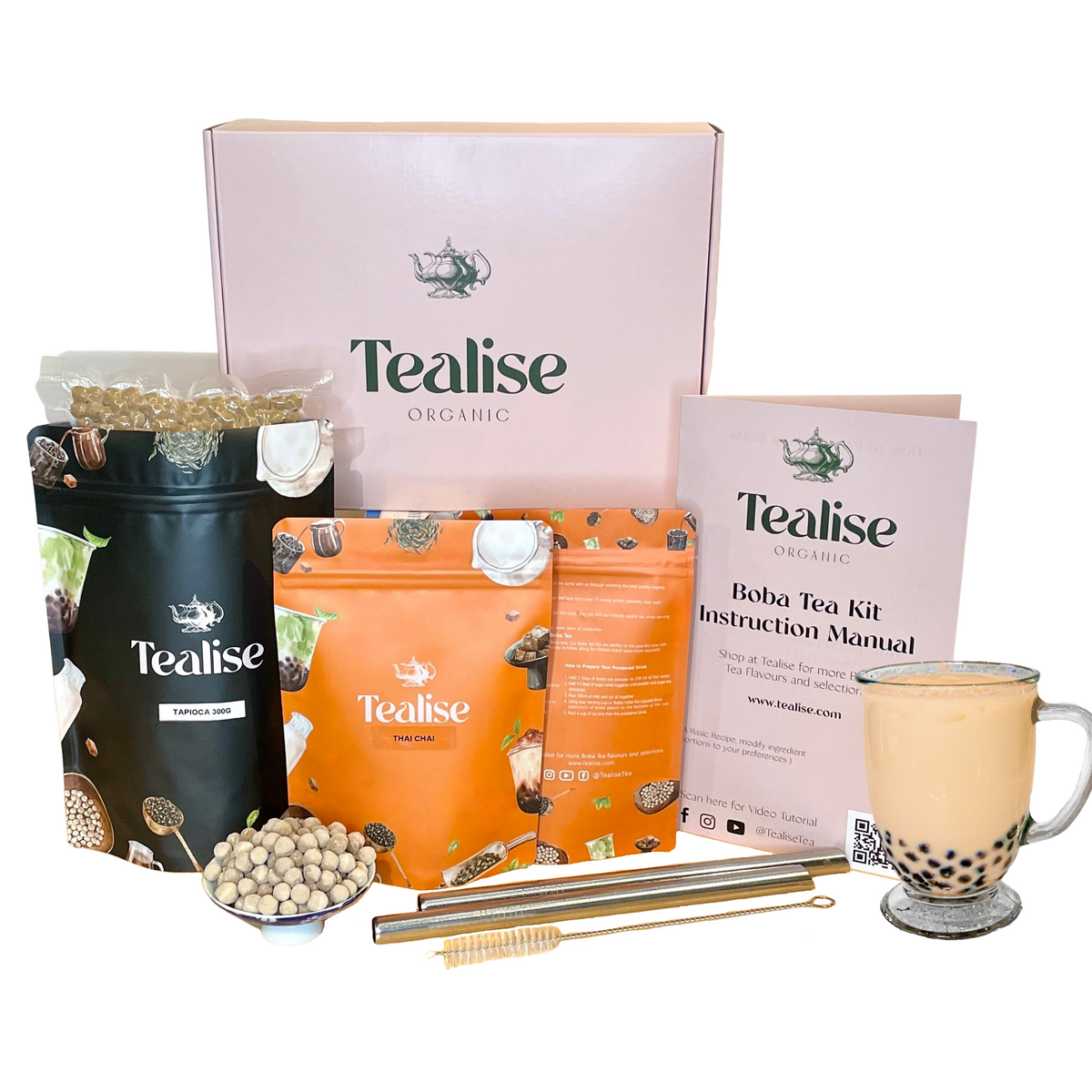 TEAliSe Thai Chai Boba Tea Kit Tea Boba Jumbo Straws Tapioca Gift Set ...